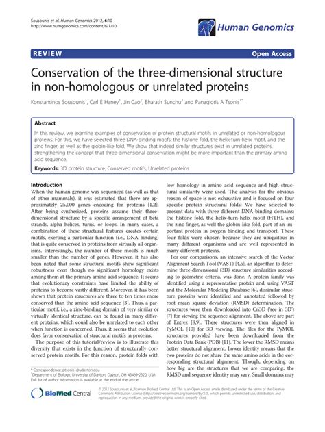 Pdf Conservation Of The Three Dimensional Structure In Non Homologous Or Unrelated Proteins