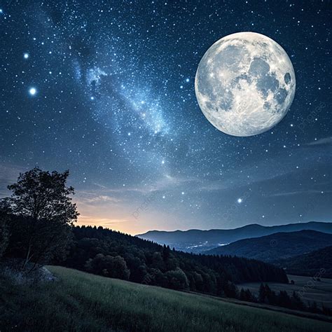 Starry Night With Massive Moon In Center Background Night Moon
