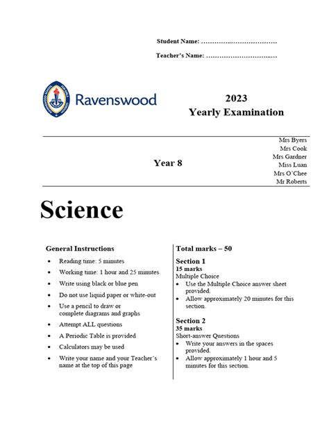 Practice Exam 2023 Science Pdf Electricity Generation Fertilisation