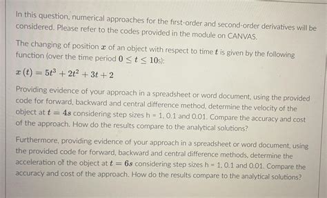 In This Question Numerical Approaches For The Chegg