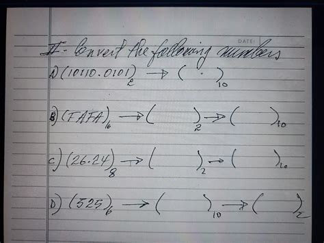 Solved Convert The Following Numbers From There Current Base Chegg