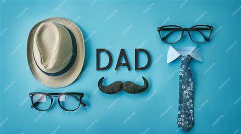 Lettering Dad On A Blank Background With Tie Hat And Glasses For Fathers Day On A Blank