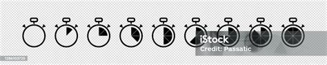 타이머 스톱워치 벡터 아이콘 흰색 배경에 검은 부엌 타이머 아이콘의 세트 카운트 다운 스톡 일러스트레이션 시계 심볼 시계 요소 중지 개체 그룹에 대한 스톡 벡터 아트 및