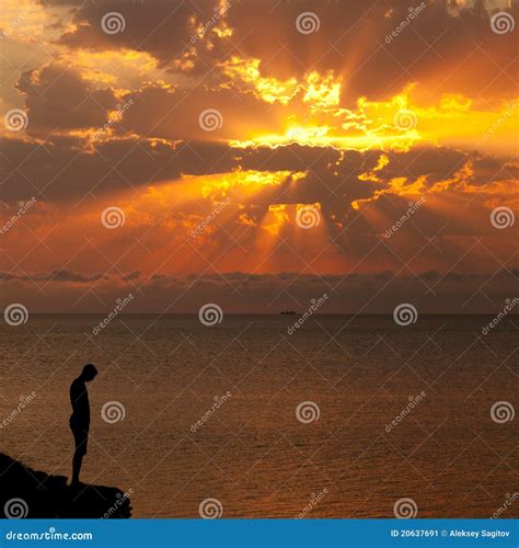 Silhouette Of A Man On A Cliff Stock Image Image Of Positive Precipice