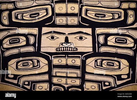 A Close Up Of Details On A Vintage Tlingit Chilkat Ceremonial Blanket