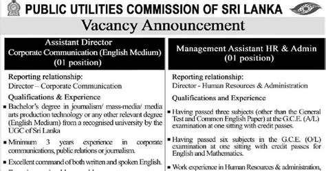 Management Assistant Public Utilities Commission Job Vacancies Apply