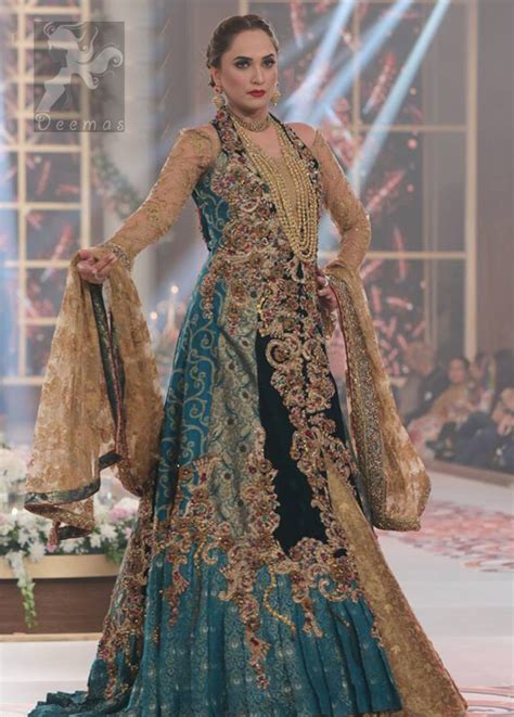 Ferozi Blue Light Brown Back Trail Maxi Event Dresses Pakistani