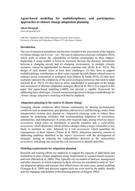 Pdf Agent Based Modeling For Multidisciplinary And Participatory