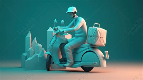 경치 좋은 배경을 갖춘 스쿠터 위의 택배의 놀라운 3d 렌더링 3d 배경 3d 렌더링 배경 굉장히 멋진 배경 이미지 Hd