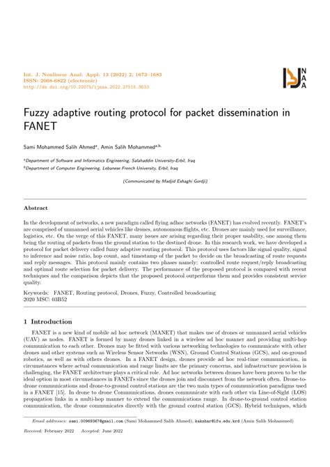 Pdf Fuzzy Adaptive Routing Protocol For Packet Dissemination In Fanet