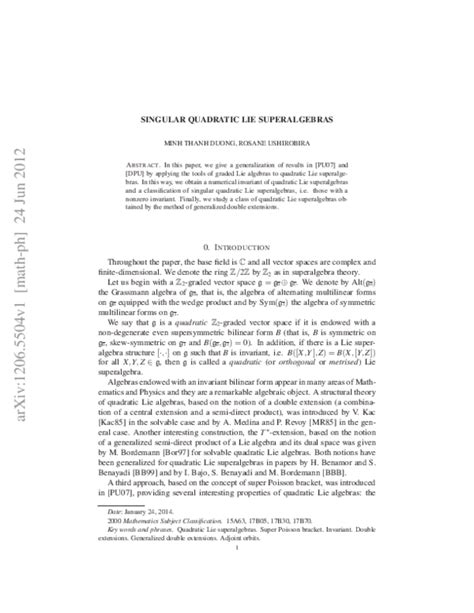 Pdf Singular Quadratic Lie Superalgebras