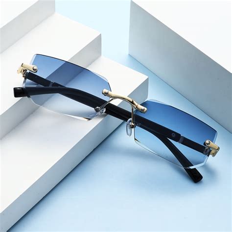 Trendy Rimless Sunglasses For Men Women Fashion Frameless Rectangle Sun