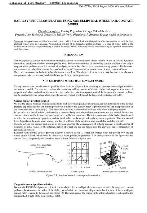 Pdf Railway Vehicle Simulation Using Non Elliptical Wheel Rail Contact Model