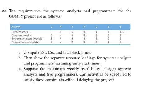 Solved The Requirements For Systems Analysts And Programmers
