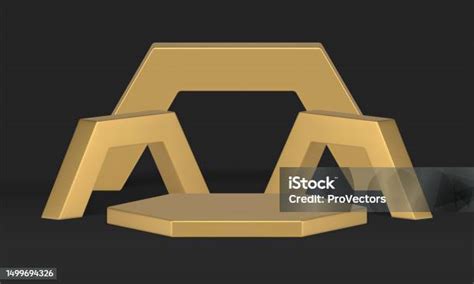 황금 다각형 경기장 제품 프리젠 테이션 받침대 기하학적 장면 3d 장식 디자인 벡터 본사에 대한 스톡 벡터 아트 및 기타 이미지 본사 아치 건축적 특징 디지털 생성
