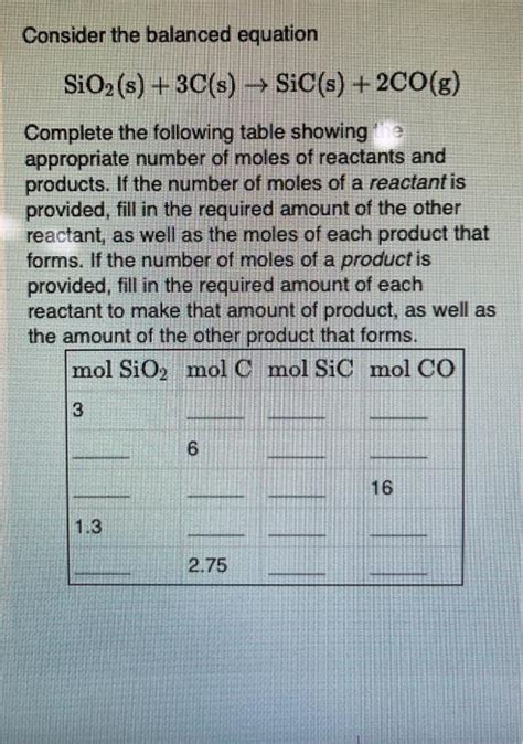 Solved Consider The Balanced Equation Sio2