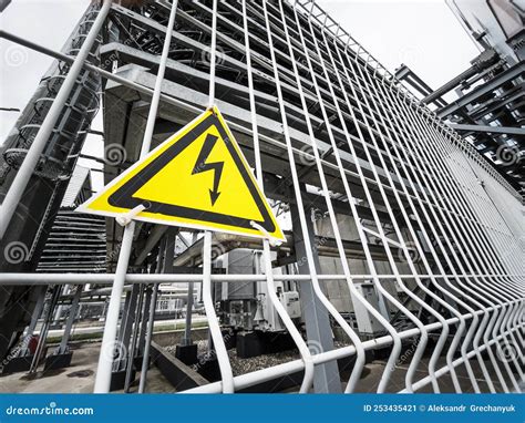 The Sign In The Yellow Triangle Is Danger Stock Image Image Of Technology Industrial 253435421