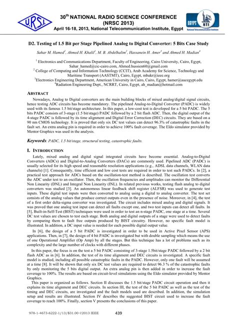 PDF D2 Testing Of 1 5 Bit Per Stage Pipelined Analog To Digital Converter 5 Bits Case Study