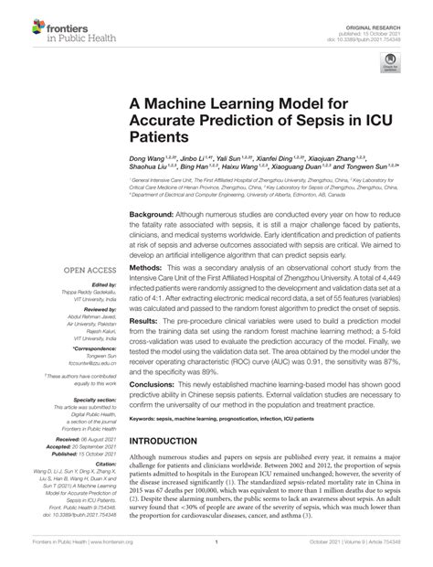 Pdf A Machine Learning Model For Accurate Prediction Of Sepsis In Icu