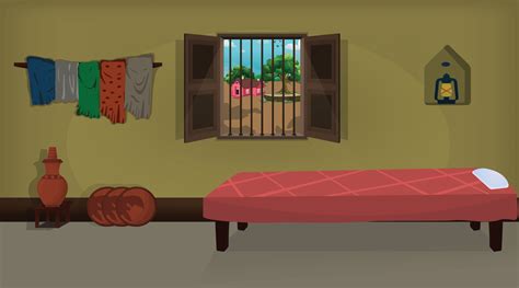 Village Room Inside Vector Poor Mud House Room Interior Cartoon