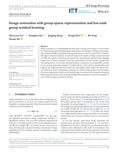 Pdf Image Restoration With Group Sparse Representation And Low‐rank Group Residual Learning