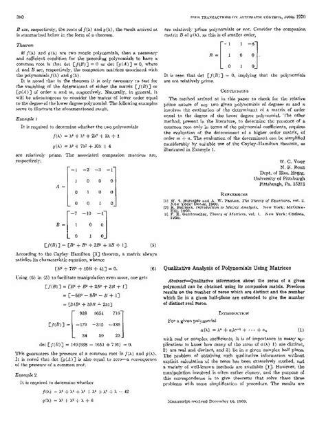 Pdf Qualitative Analysis Of Polynomials Using Matrices Dokumentips