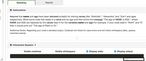 Solved WorkArea Results Instructions Assume That Name And Chegg