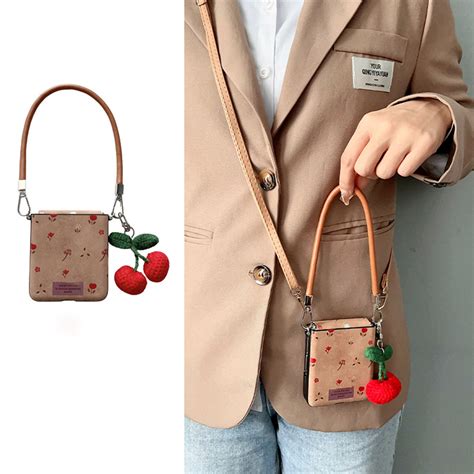 Cute Floral Flower Cherry Pendant Phone Case With Leather Strap For