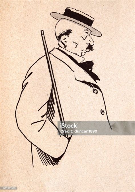 보트 모자를 쓴 성숙한 남자의 캐릭터 스케치 프랑스 1890년대 19세기 고풍스런에 대한 스톡 벡터 아트 및 기타 이미지 고풍스런 기록보관용 드로잉 Istock
