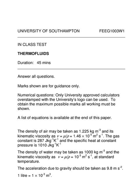 Tutorial Work In Class Questions And Solutions UNIVERSITY OF SOUTHAMPTON FEEG W IN