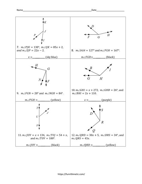 Angle Addition Postulate Color By Number Funrithmetic