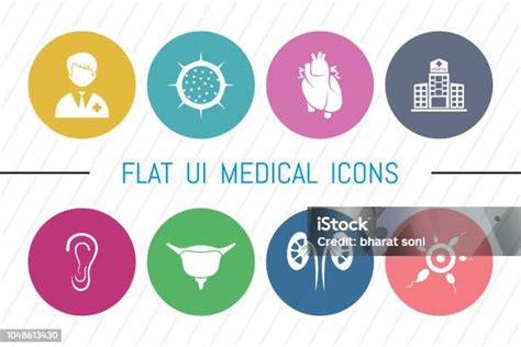 플랫 Ui 8 색상 의료 아이콘 세트입니다 Eps10입니다 매우 유용한 의료 아이콘 설정 간단한 그림입니다 웹 모바일 소프트웨어