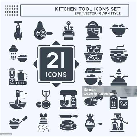 아이콘 세트 주방 도구 음식 기호와 관련이 있습니다 글리프 스타일 심플한 디자인 일러스트레이션 0명에 대한 스톡 벡터 아트 및 기타 이미지 Istock