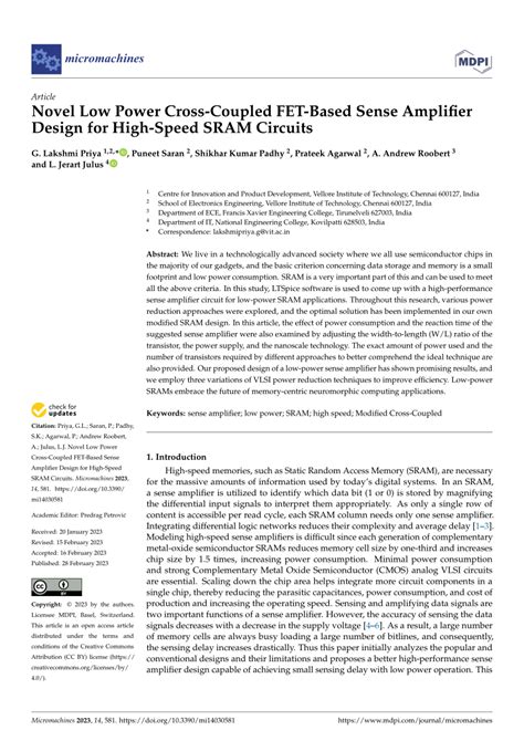 Pdf Novel Low Power Cross Coupled Fet Based Sense Amplifier Design