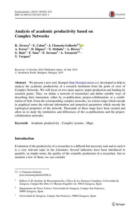 Pdf Analysis Of Academic Productivity Based On Complex Networks