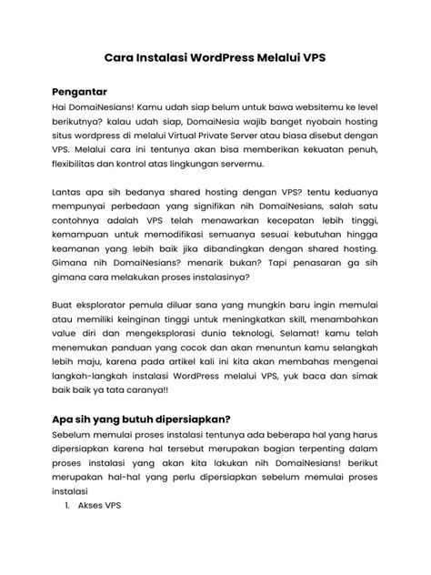 Cara Instalasi Wordpress Melalui Vps Artikel 1 Pdf