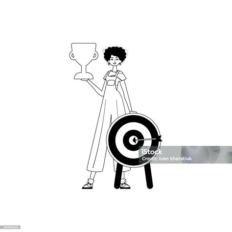 여자 친구가 컵을 들고있다 승리의 규율 Charwoman 및 거리 선형 스타일러스 트렌디한 스타일 벡터 일러스트레이션 3차원