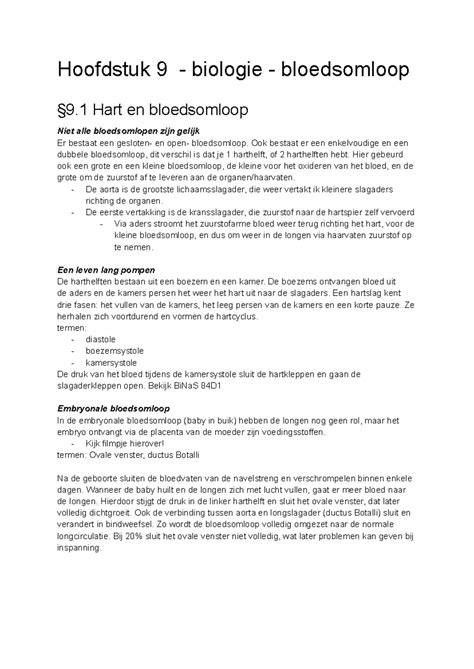 Biologie Hoofdstuk 9 Hart En Bloedsomloop 5 Vwo Samenvatting