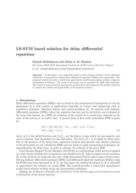 Pdf Ls Svm Based Solution For Delay Differential Equations