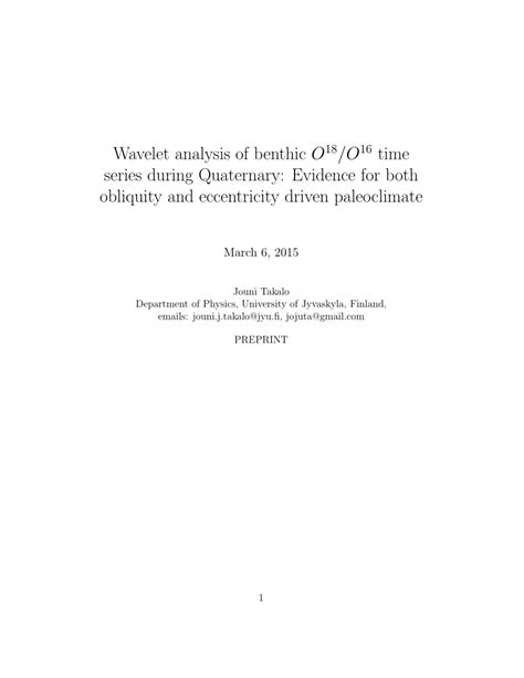 Pdf Wavelet Analysis Of Benthic O18o16 Time Series During Quaternary Evidence For Both
