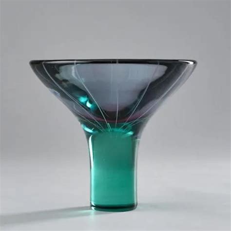 Green And Purple Glass Stemed Bowl By Luciano Gaspari For Salviati For