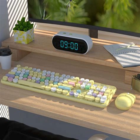 Keyboard Sweet Wireless Keyboard And Mouse Combo Ergonomic Round Retro Keyboard With Numeric