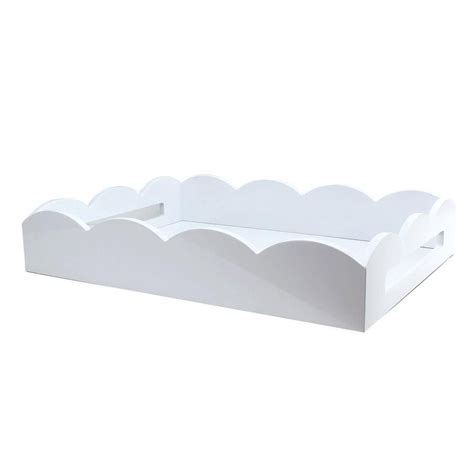 White Medium Lacquered Scallop Serving Tray Tray Tray Decor Ottoman