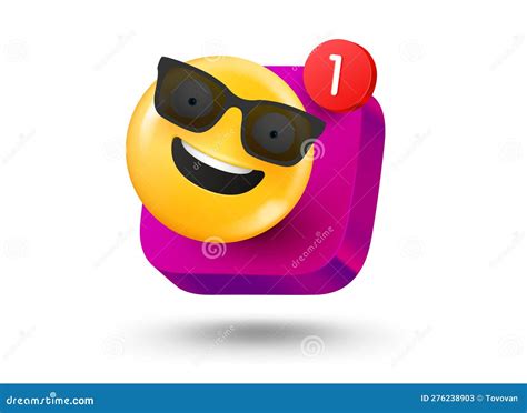 Mobile App Button With Emoji D Vector Mobile Application Icon With Notification Stock Vector