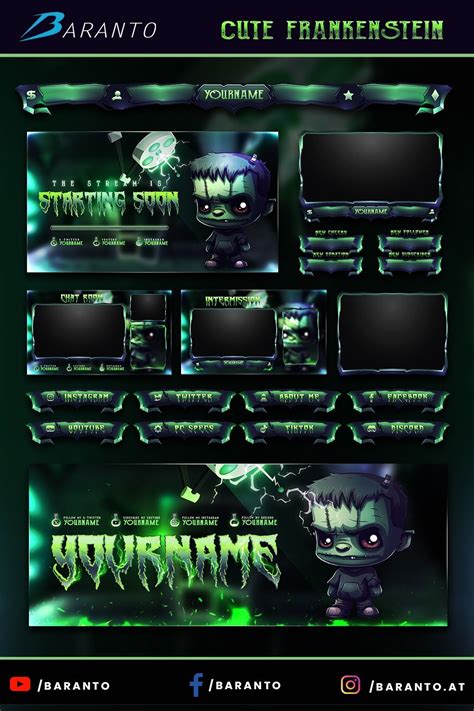 Animated Custom Twitch Overlay Cute Frankenstein Stream Graphics Artofit