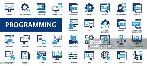 Coding And Programming Flat Icons Set Developer Code Software Website