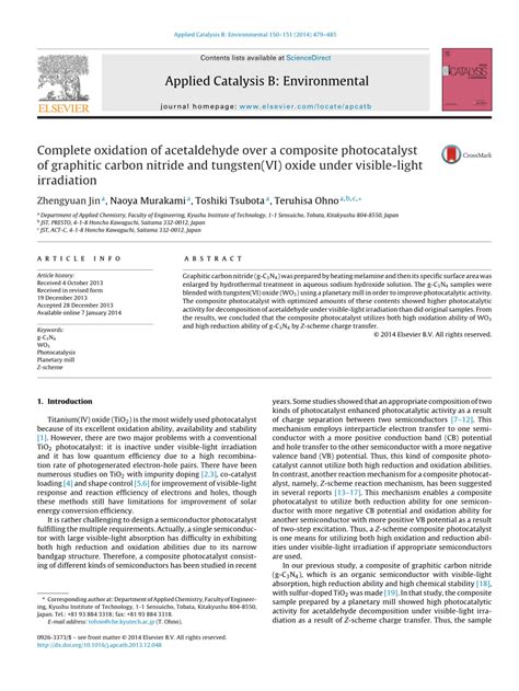 Pdf Complete Oxidation Of Acetaldehyde Over A Composite Photocatalyst