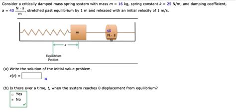Consider A Critically Damped Mass Spring System With Mass M 16 Kg Spring Constant K 25 Nm And
