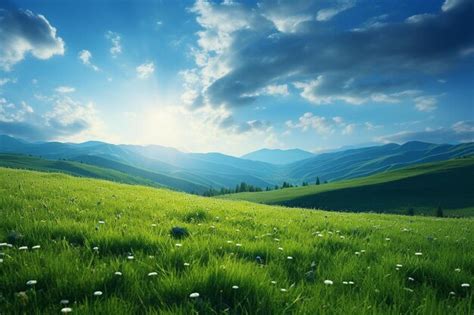 Calming Grass Field View Beautiful Natural View Green Grass Background Premium Ai Generated Image