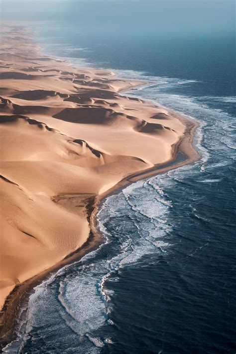 Namibia Desert Next To Ocean Desert Meets Ocean Blue Ocean Desert View